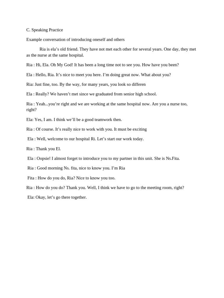 Self-Introduction Conversation Example | PDF