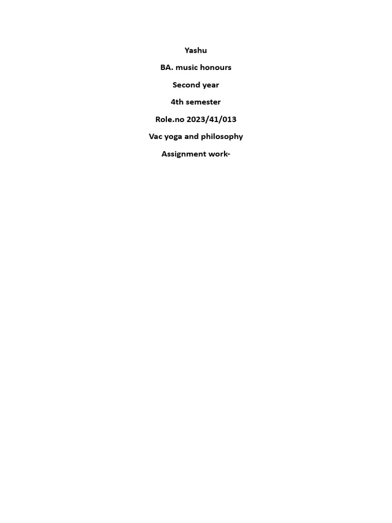 Yashu Vac 4th Sem Assignment | PDF | Yoga | Kundalini Yoga