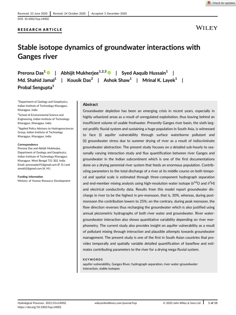 Hydrological Processes - 2020 - Das - Stable Isotope Dynamics of ...