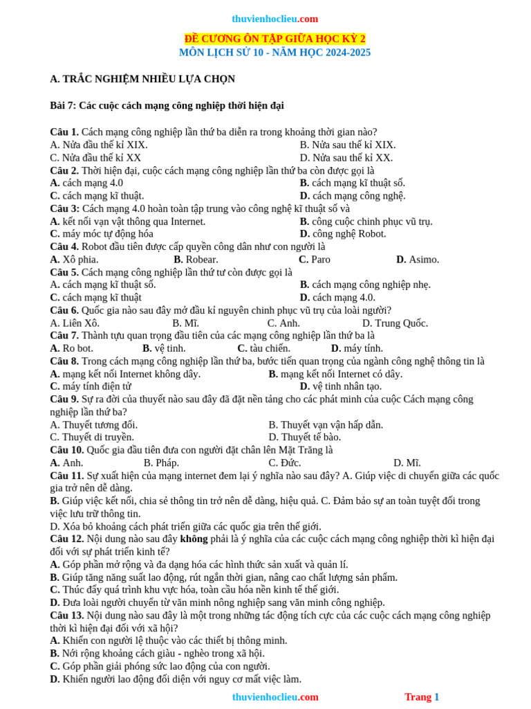 De Cuong On Tap Giua HK2 Lich Su 10 KNTT CTM 24 25 | PDF