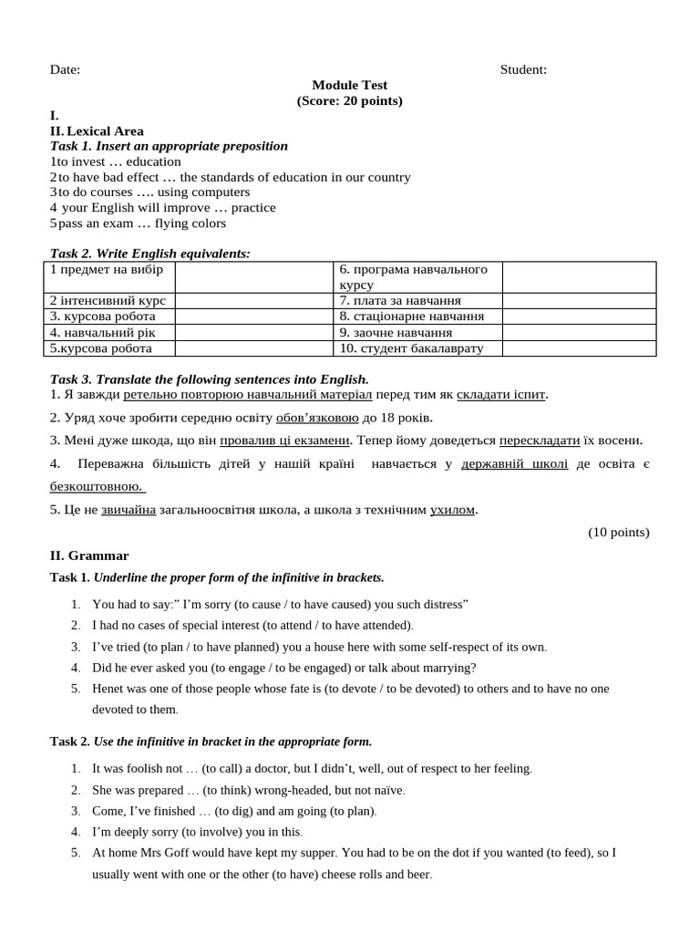 Module test 2 Education 2025 | PDF | Grammar | Linguistics