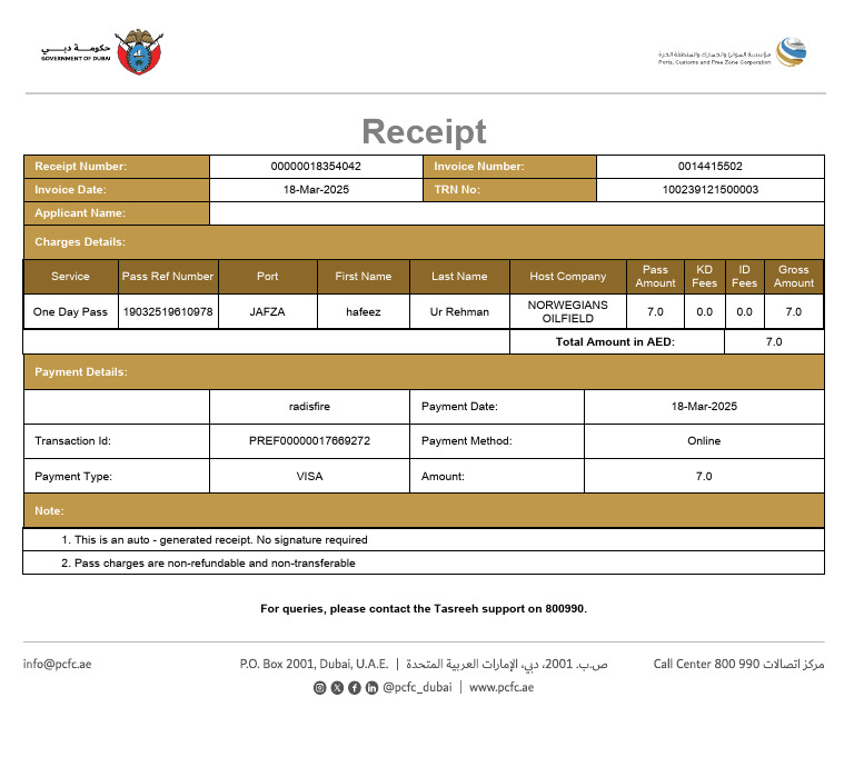Tasreeh Contact Info on Receipt | PDF