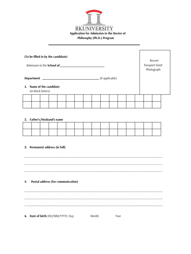 RKU PhD Admission Application Form | PDF | Doctor Of Philosophy | Cheque