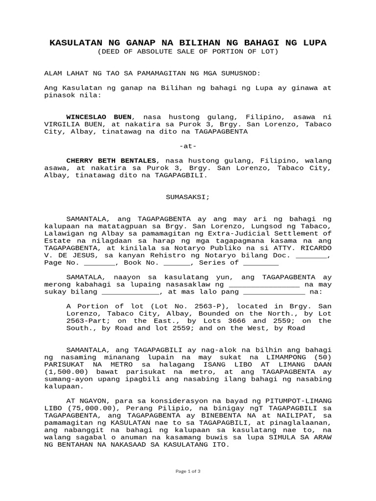 Kasulatan Sa Ganap Na Biihan NG Lupa | PDF