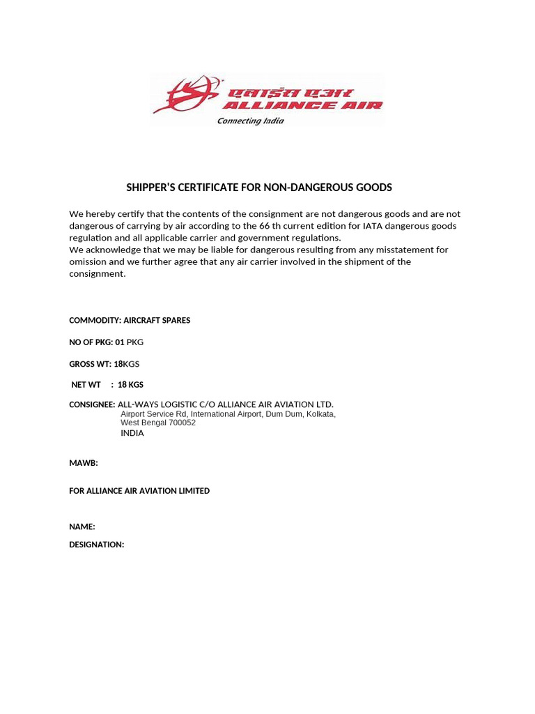 NON DG Declaration 11.03.2025 BRAKE | PDF