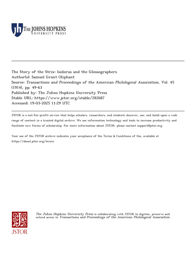 The Strix: Isidorus and Glossographers | PDF