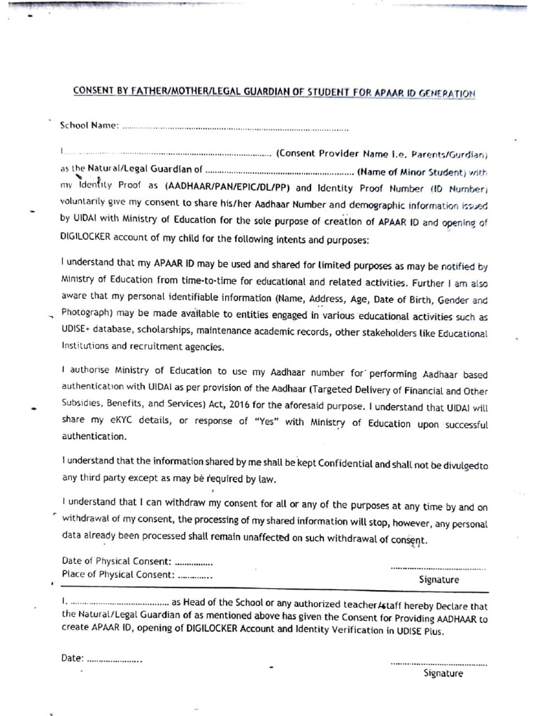 Apaar Id Consent Form | PDF