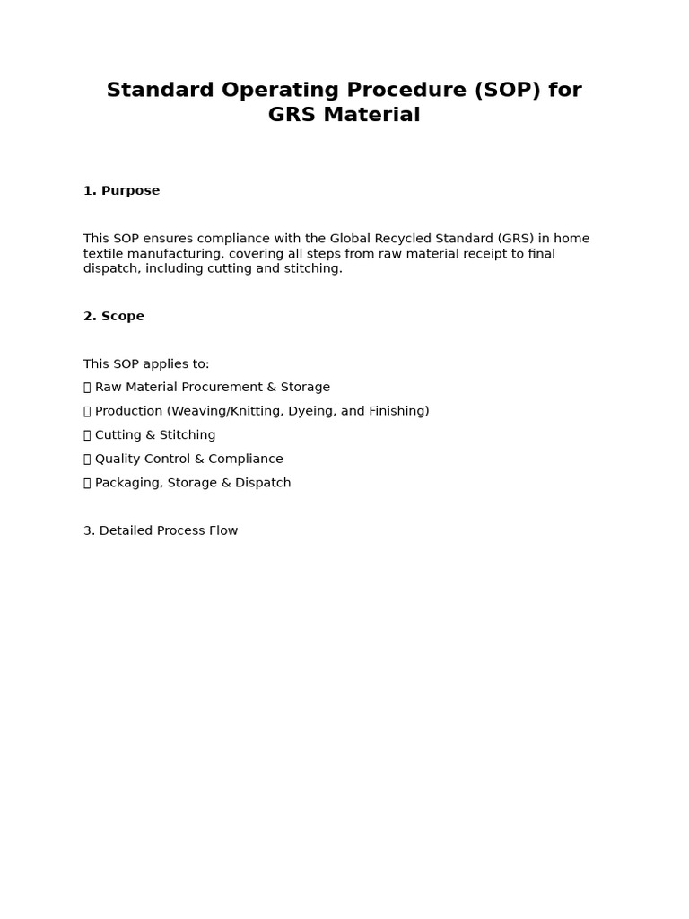 GRS Material Compliance SOP | PDF | Textiles | Audit