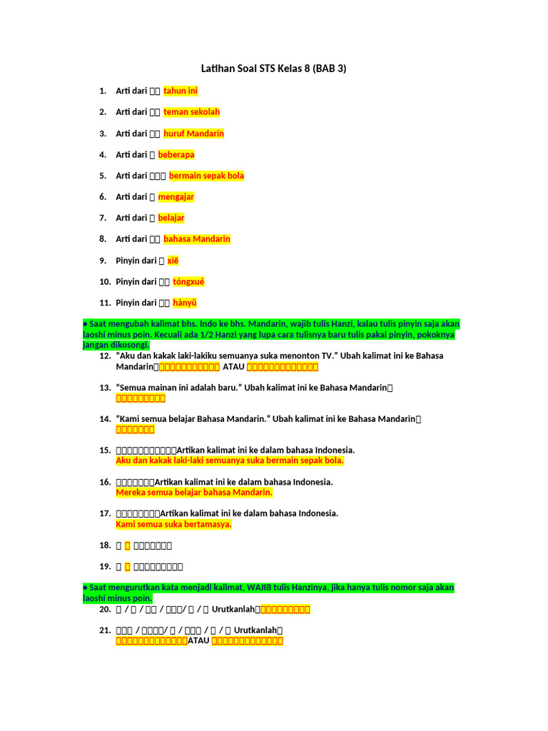 Latihan Soal STS Kelas 8 TA 2425 | PDF