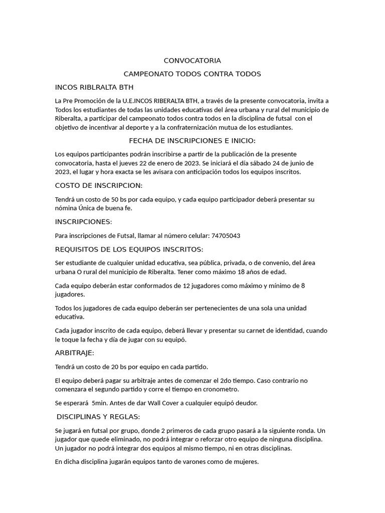Campeonato Futsal Riberalta 2023 | PDF