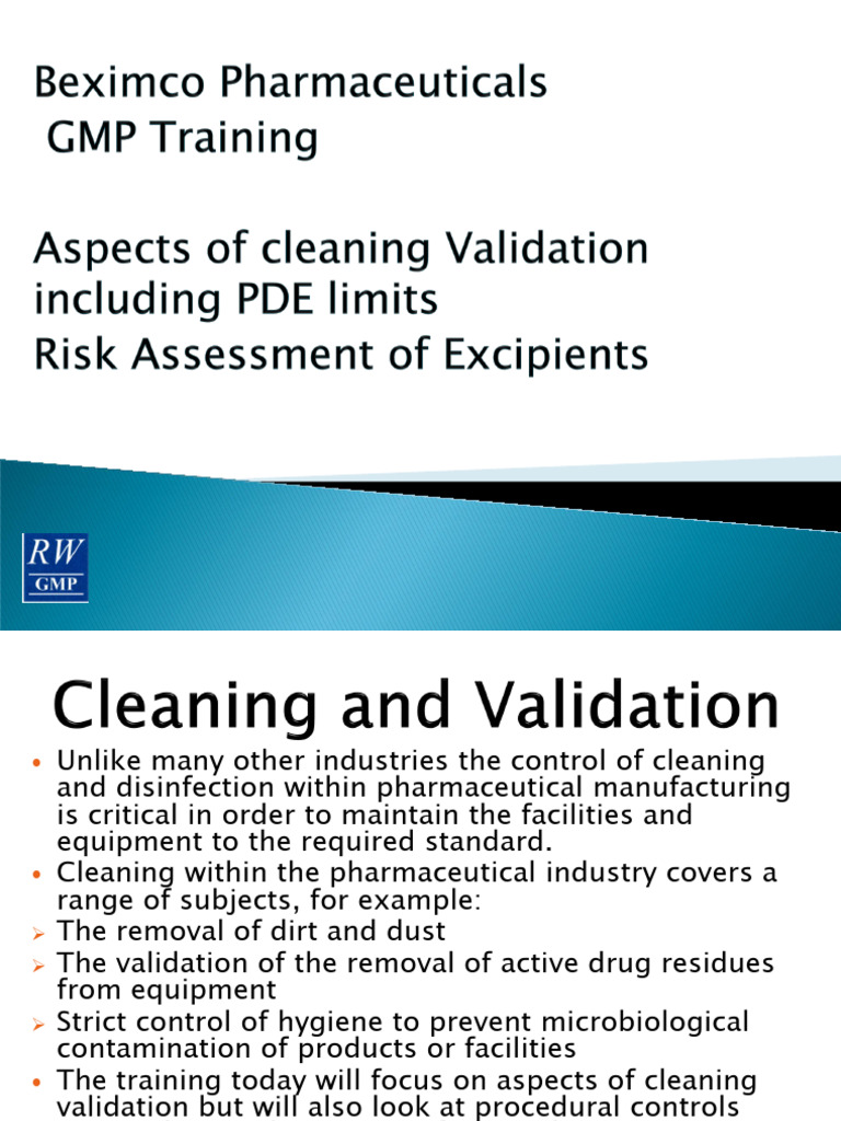 Aspects of Cleaning Validation Including PDE Limits | PDF ...