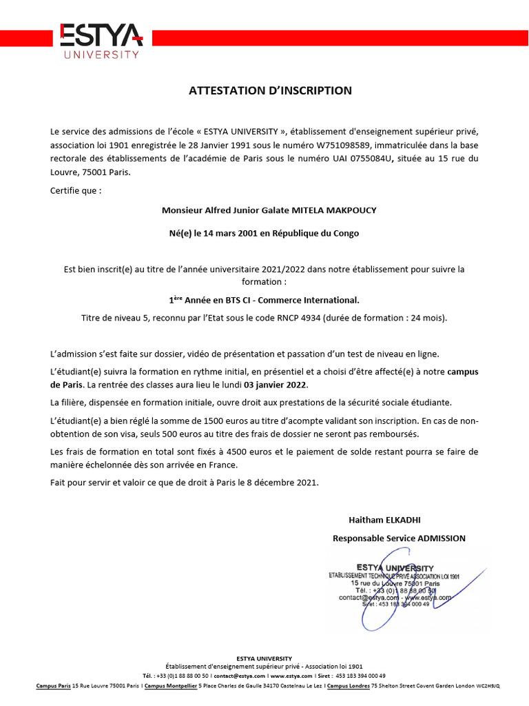 Avis sur l'inscription à Estya University | PDF