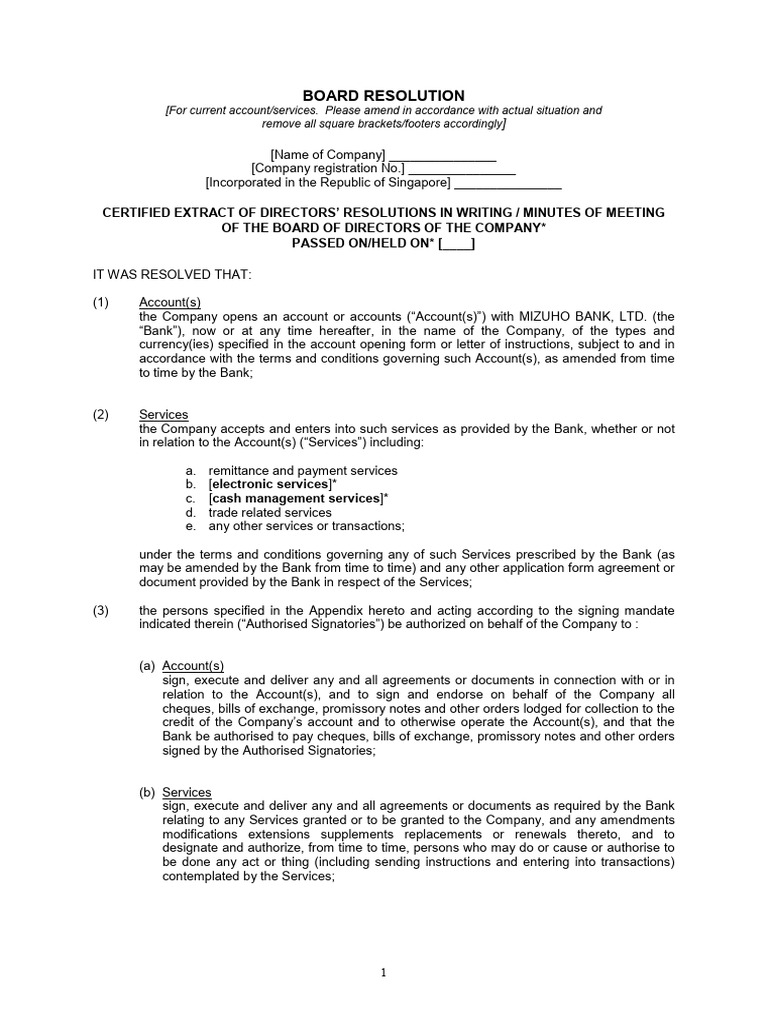 LLC Board Resolution Template | PDF | Negotiable Instrument | Banks