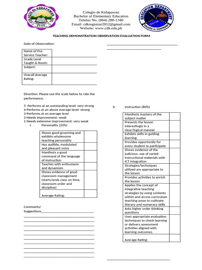 Demo Teaching Observation Form | PDF | Teachers | Human Communication