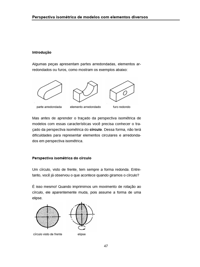 05- Perspectiva Isométrica de Modelos Com Elementos Diversos | PDF | Perspectiva (gráficos) | Elipse