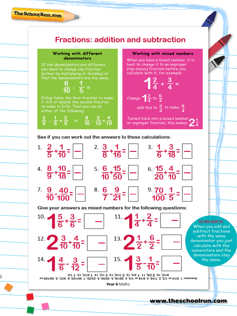 Fractions Addition - and Subtraction | PDF | Elementary Mathematics ...