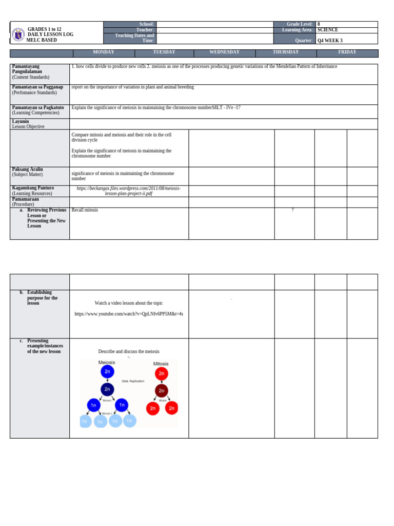 Melc DLL Sci 8 Week 3 Q4 Done | PDF | Mitosis | Genetics