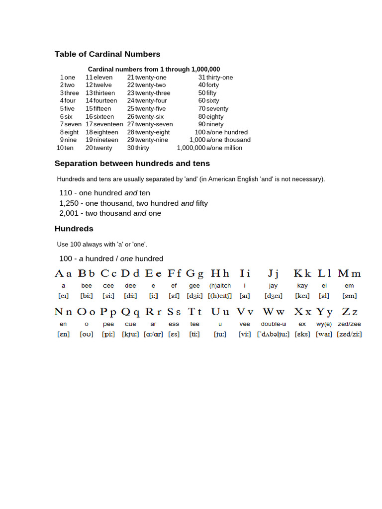 Table of Cardinal Numbers | PDF