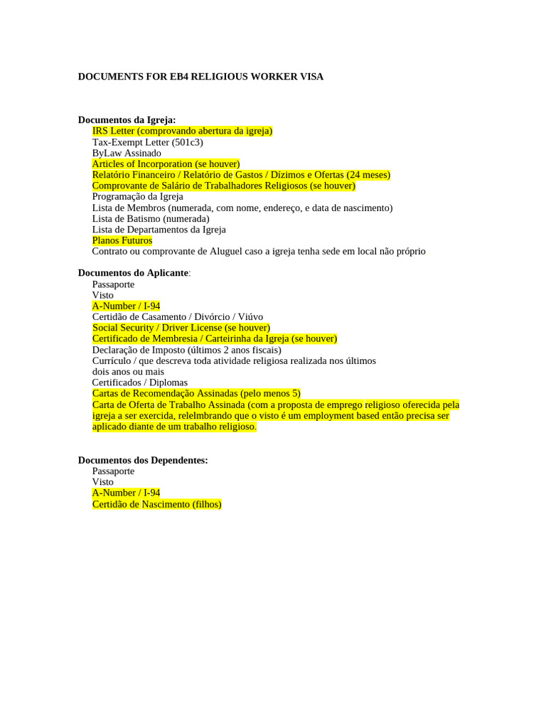 Documents For Eb4 Religious Worker Visa-1 | PDF