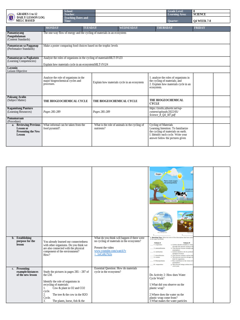 MELC DLL SCI 8 WEEK 7-8 Q4 done | PDF | Earth Sciences | Nature