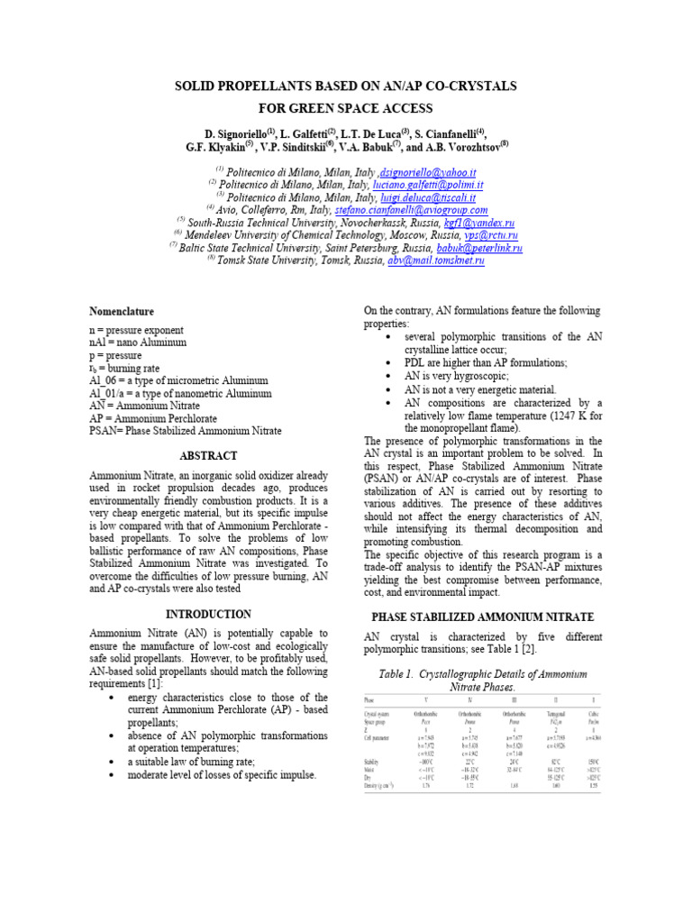 Green Solid Propellants: AN/AP Co-Crystals | PDF | Rocket Propellant ...