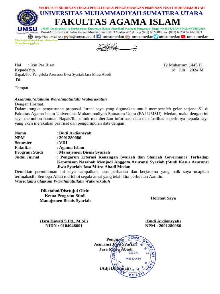 Surat Izin Pra Riset Muhammad Fayyadh-1 | PDF