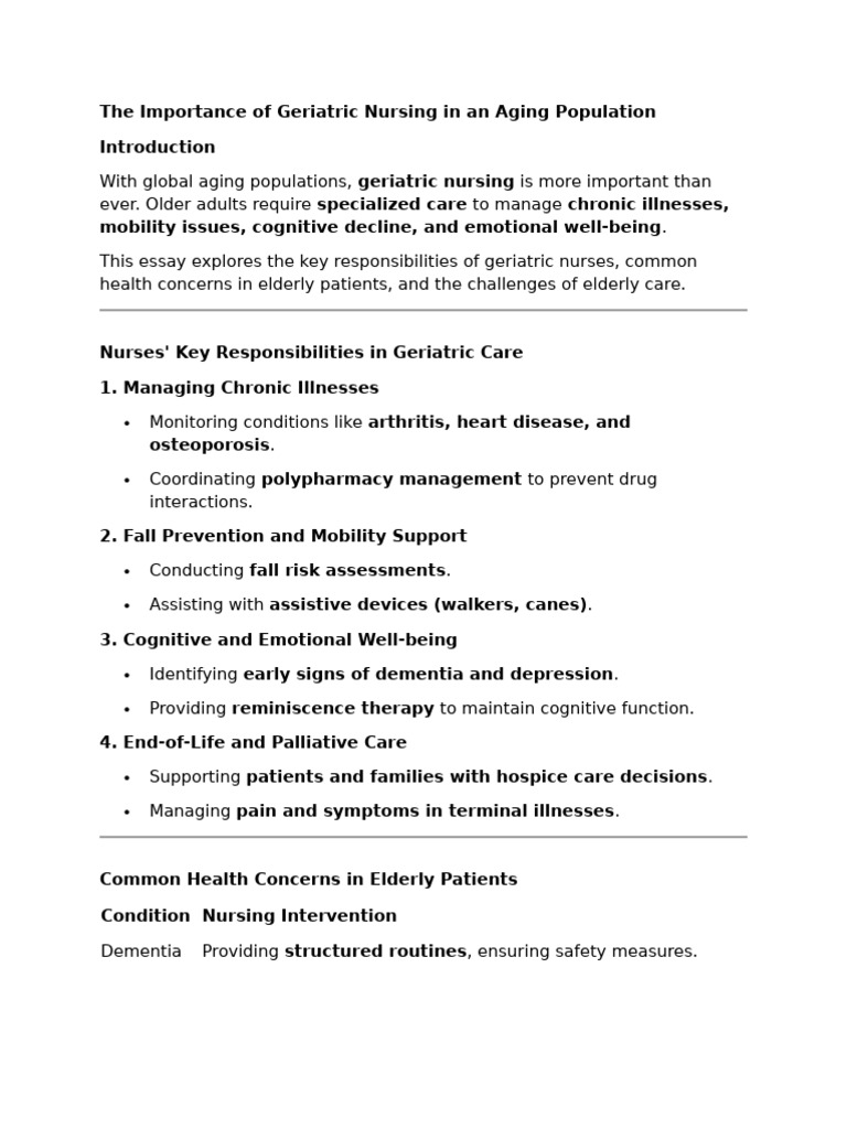 The Importance of Geriatric Nursing in An Aging Population | PDF