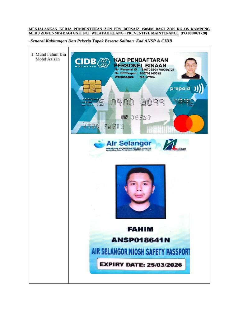 AIS KLANG - Dokumen Pekerja Tapak Binaan | PDF