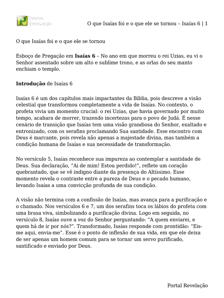 Transformação de Isaías em Isaías 6 | PDF | Isaías | Pecado
