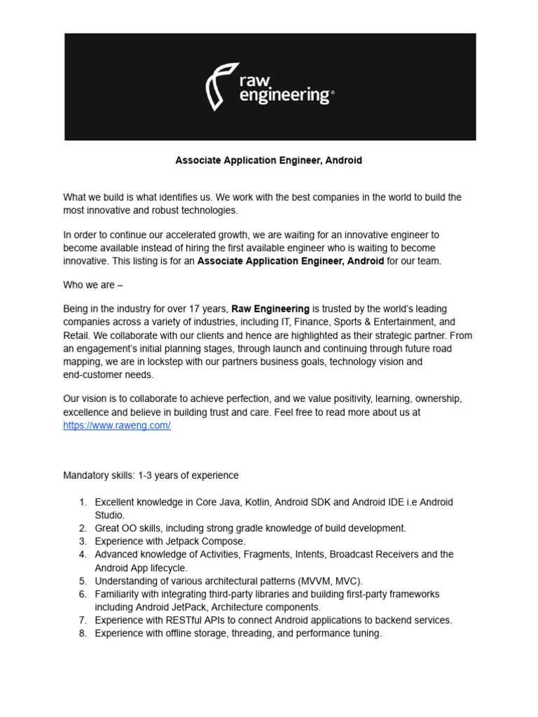 Associate Android Application Engineer Role | PDF