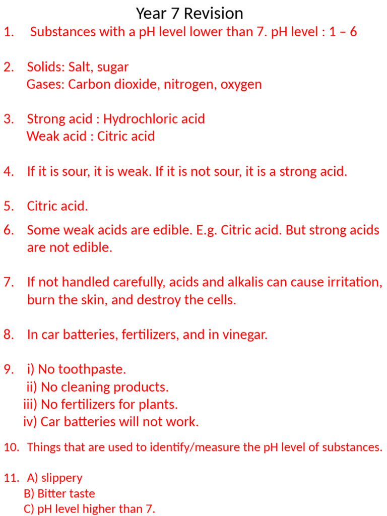 Year 7 Chemistry: Acids and Bases Guide | PDF