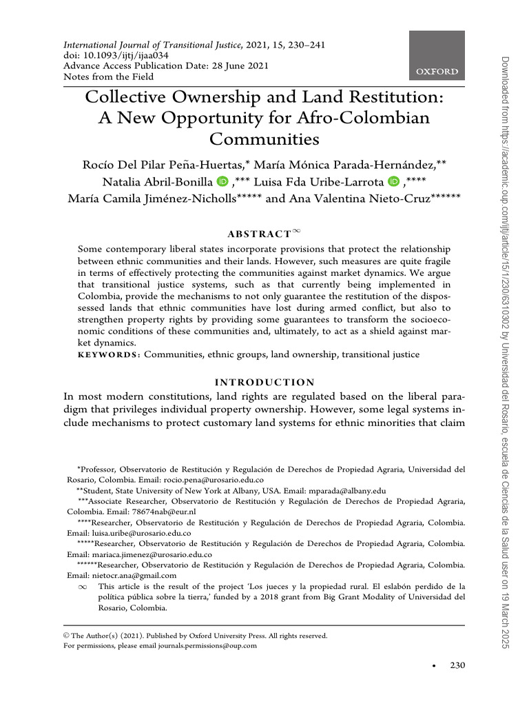 Collective Ownership and Land Restitution: A NewOpportunity For Afro ...