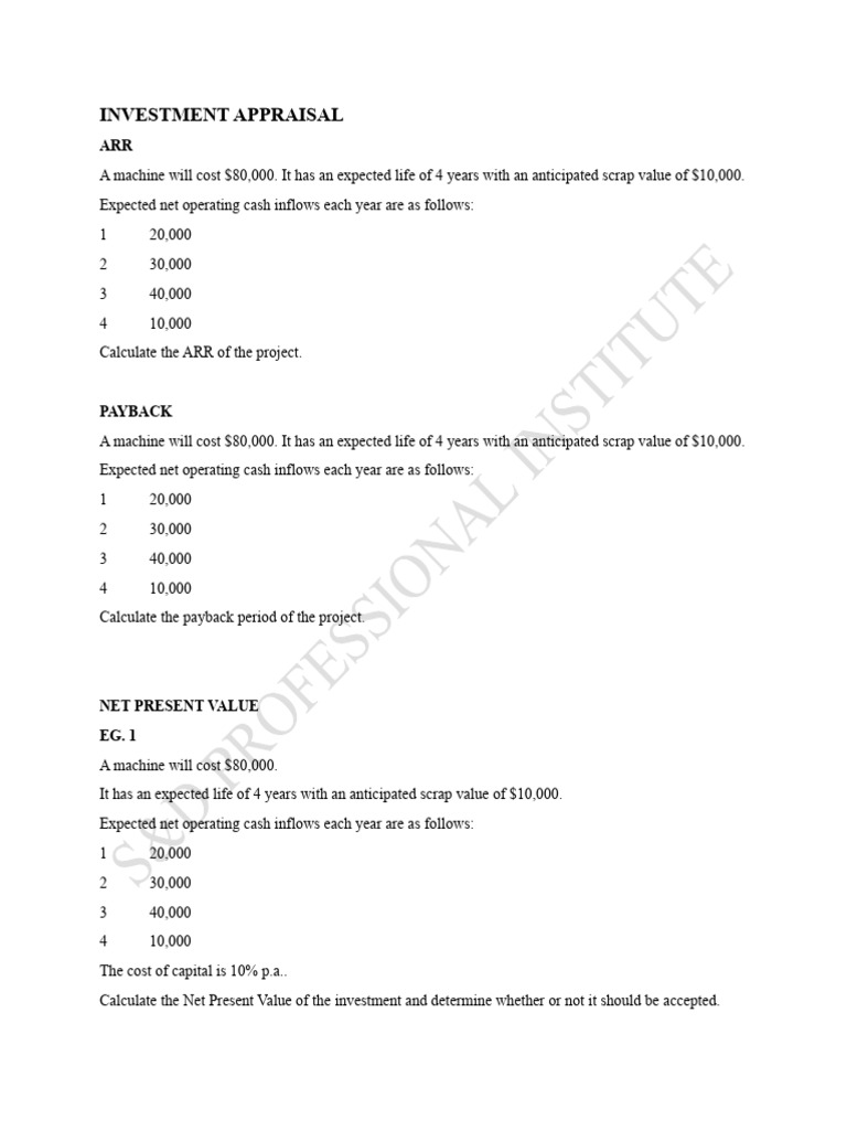 Investment Appraisal Techniques Explained | PDF | Net Present Value ...
