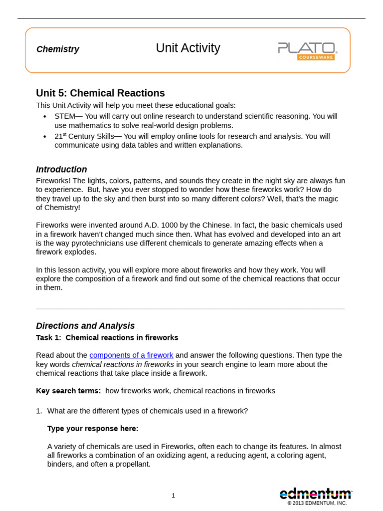 Unit Activity 5 Chemical Reactions | PDF | Oxide | Gunpowder