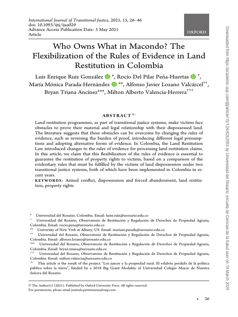 Who Owns What in Macondo? The Flexibilization of The Rules of Evidence in Land Restitution in ...