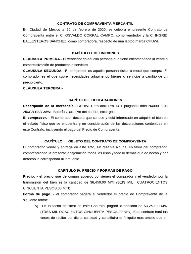 Contrato de Compra - Venta Mercantil 2. | PDF