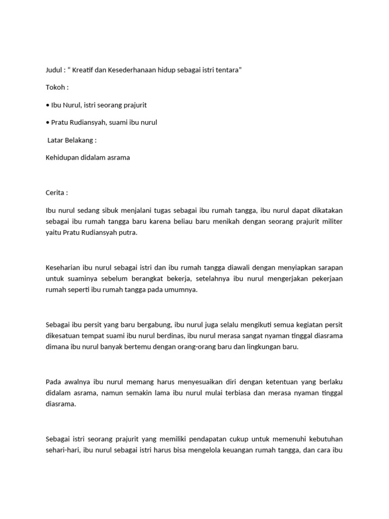 Cerpen Kreatif Dan Kesederhanaan Hidup Sebagai Istri Tentara | PDF