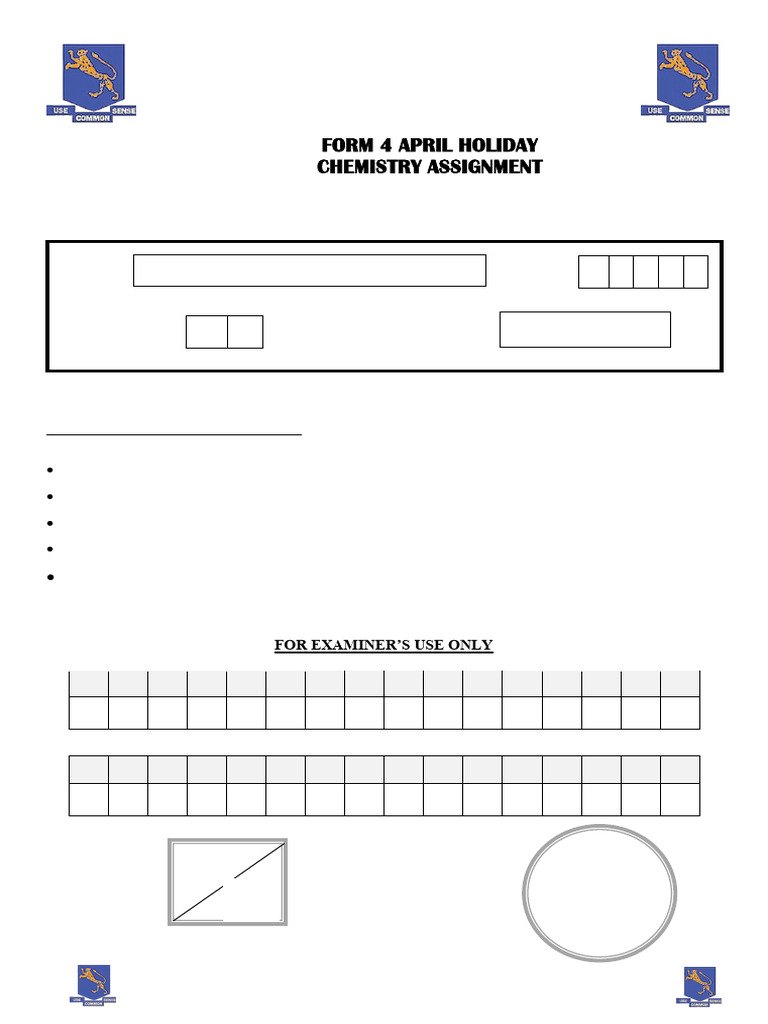 FSK Form 4 Chemistry Paper 1 April 2024 Holiday Assignment | PDF ...