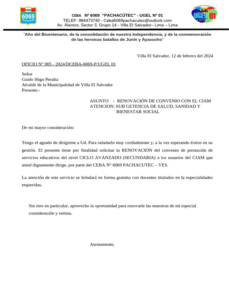 Oficio 05 Convenio Ciam | PDF