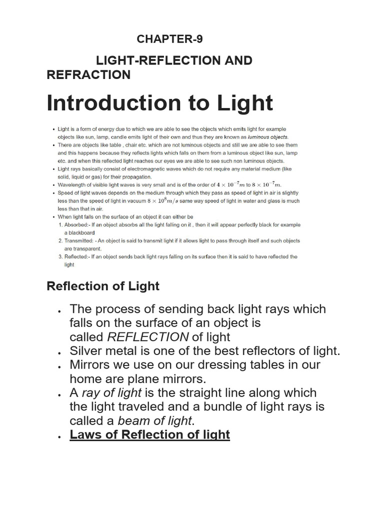 Edited Ch 9 Light Reflection and Refraction Notes 1 Docx Edited | PDF ...