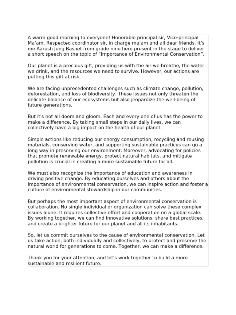 Importance of Environmental Conservation. | PDF