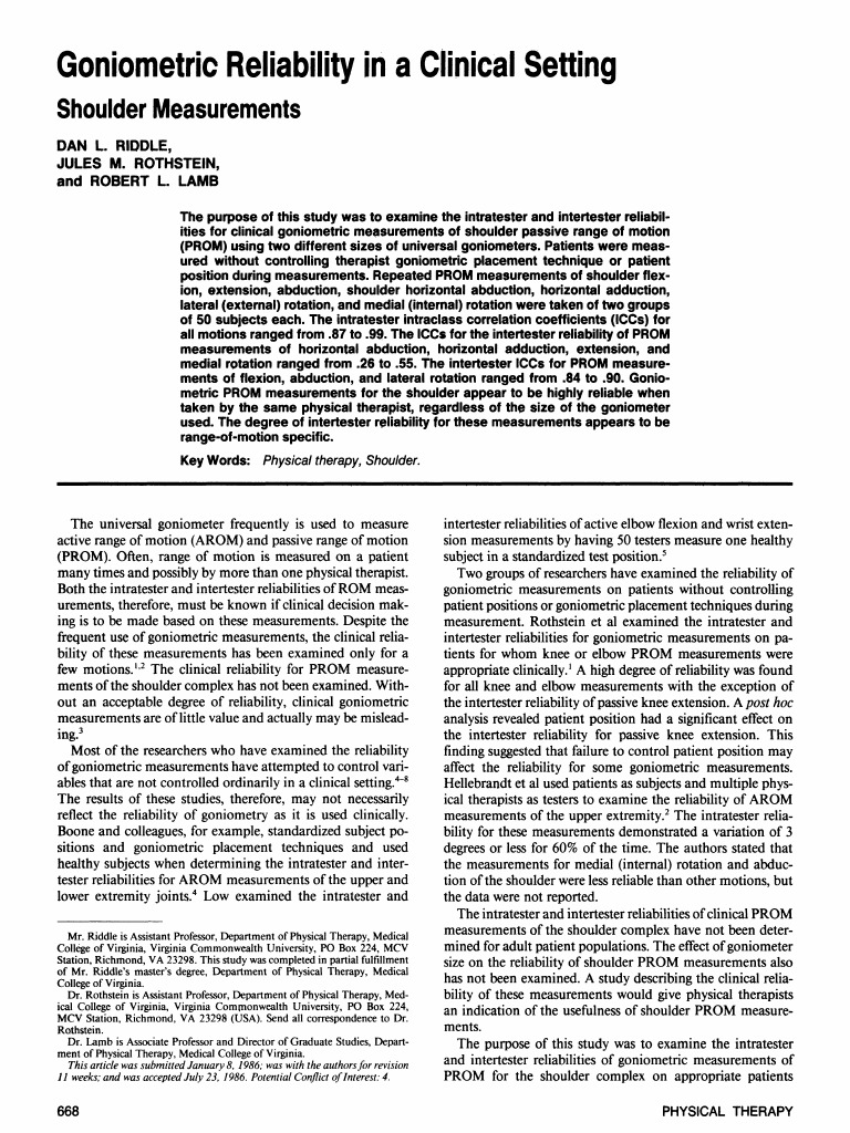 Shoulder Goniometric Reliability Study | PDF | Anatomical Terms Of ...