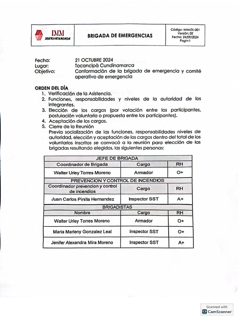 Acta Brigada de Emergencia IMM 2024 | PDF