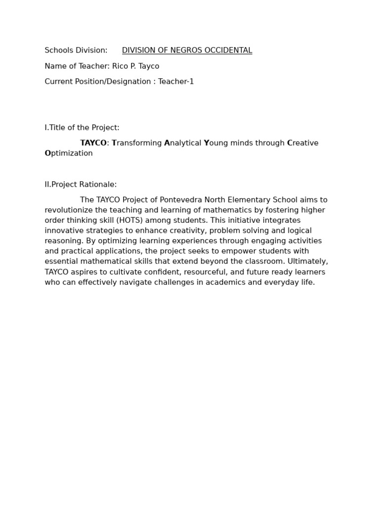 Tayco Project | PDF