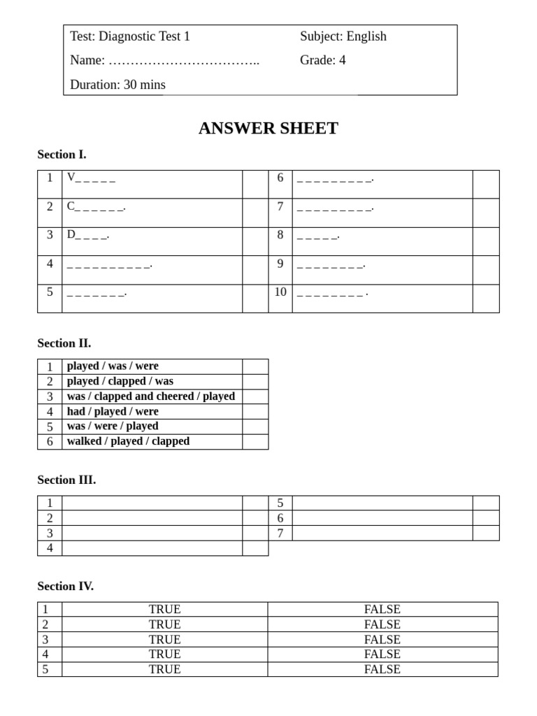 ANSWER SHEET (1) | PDF