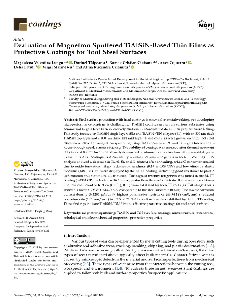 Evaluation of Magnetron Sputtered TiAlSiN-based Thin Films As Protective Coatings For Tool Steel ...