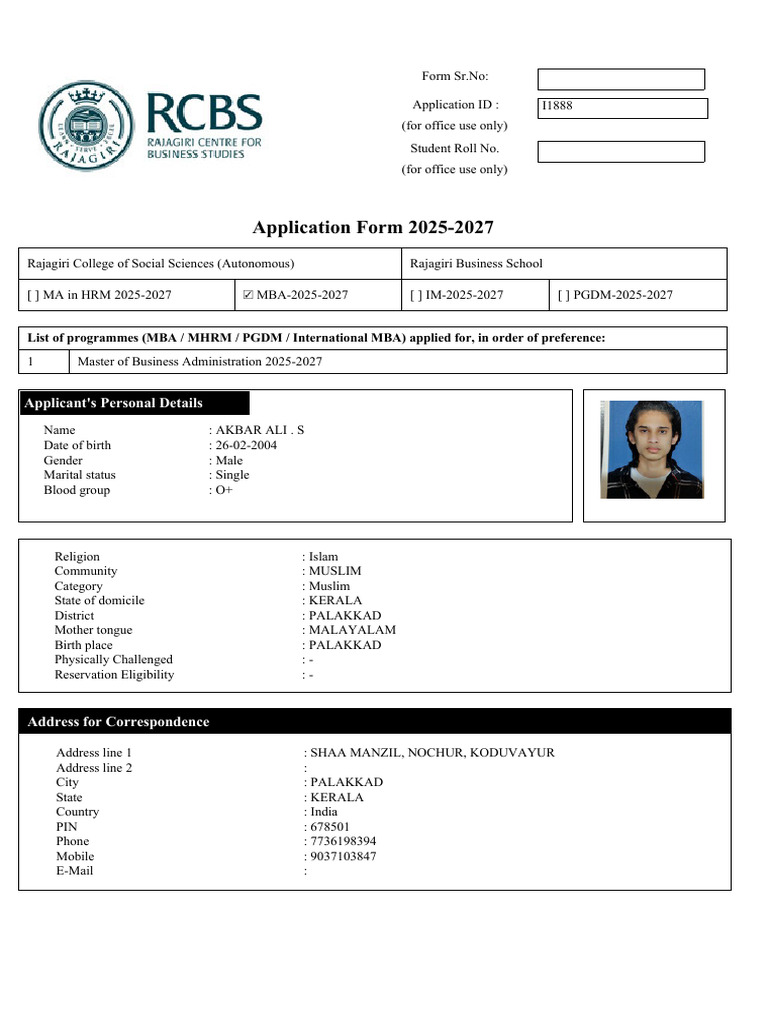 Admission Application Copy-1 | PDF | Master Of Business Administration