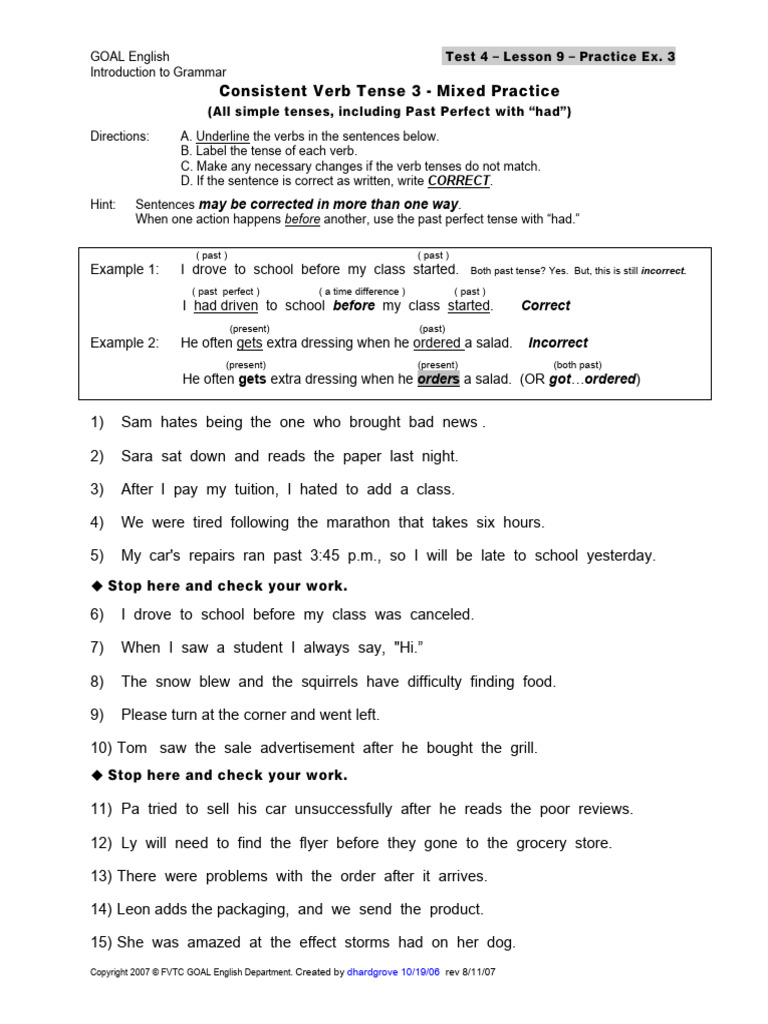 Consistent Verb Tense 3 W Had | PDF | Linguistics | Languages