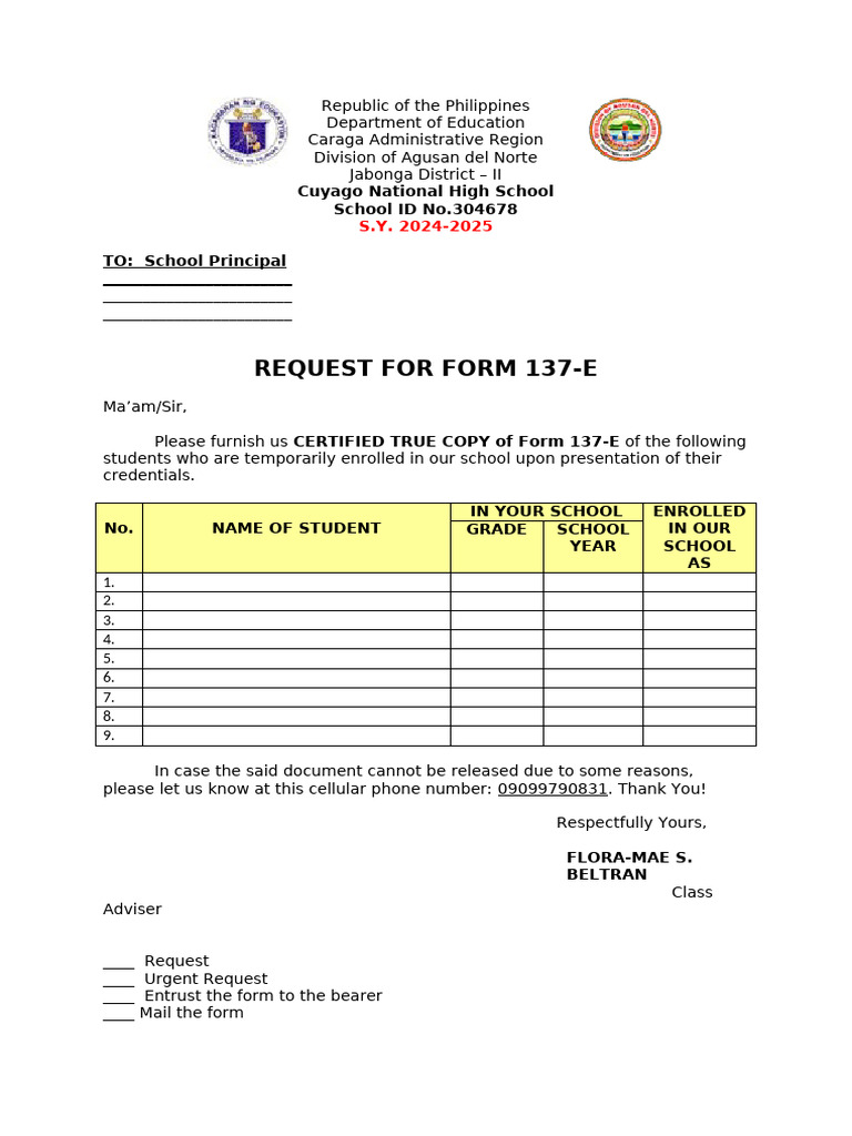 Request Form 137 - Cuyago | PDF