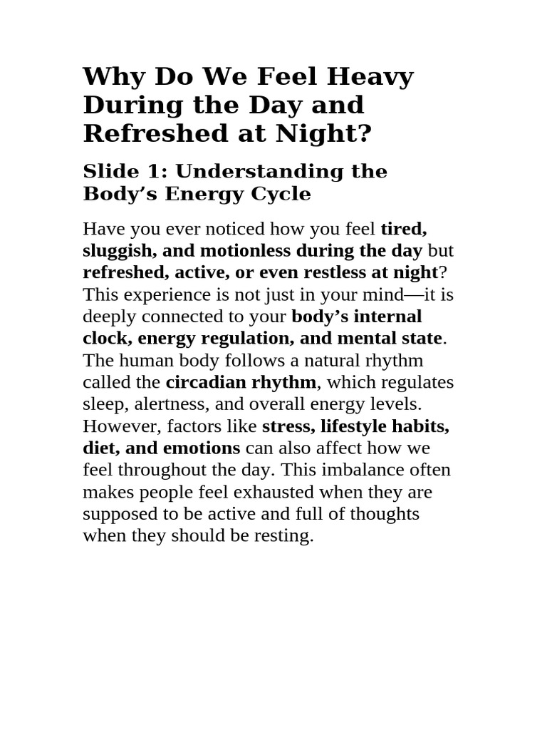 Why Do We Feel Heavy During The Day and Refreshed | PDF | Sleep ...